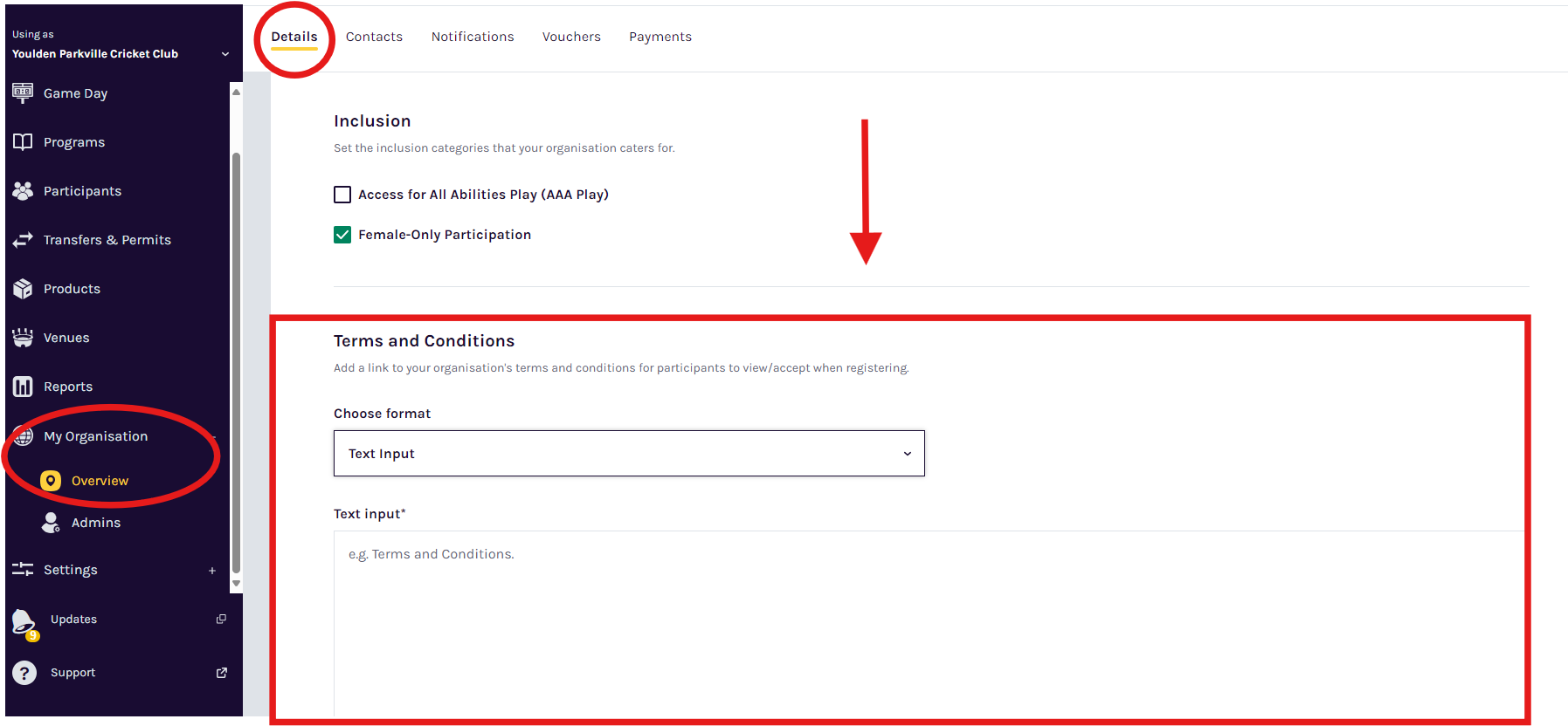 Managing Terms and Conditions – Play Cricket Support