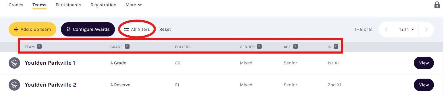Sort and Filter Team List – Play Cricket Support